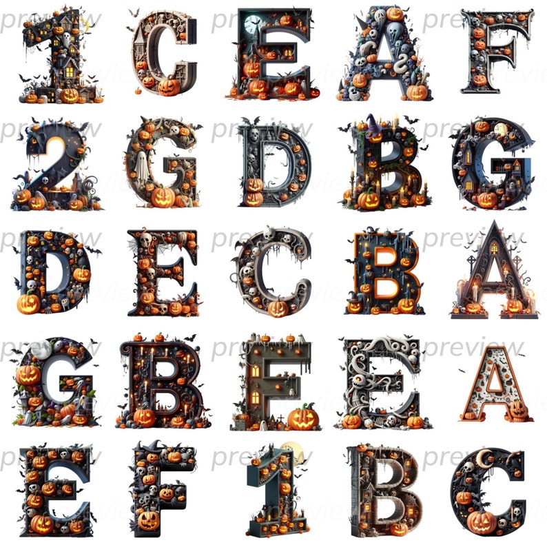 Halloween Alphabet Bundle, Halloween Letters & Numbers, Transparent PNG ...