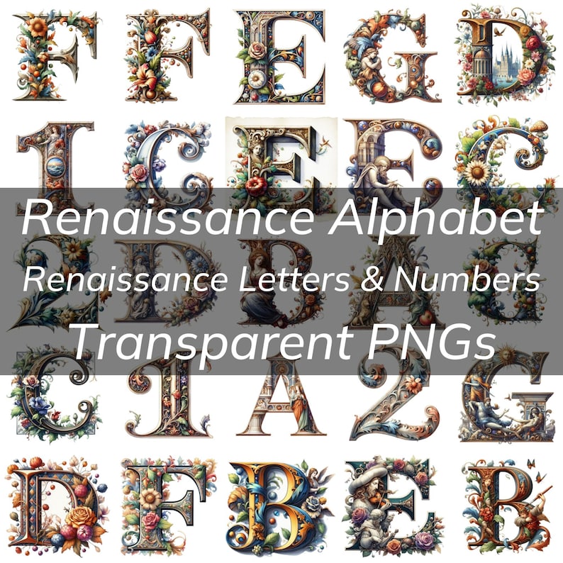 Renaissance Alphabet Bundle, Renaissance Letters & Numbers ...