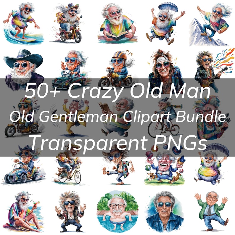 50+ Crazy Old Man PNG Clipart Bundle Colorful Quirky Old Gentleman ...