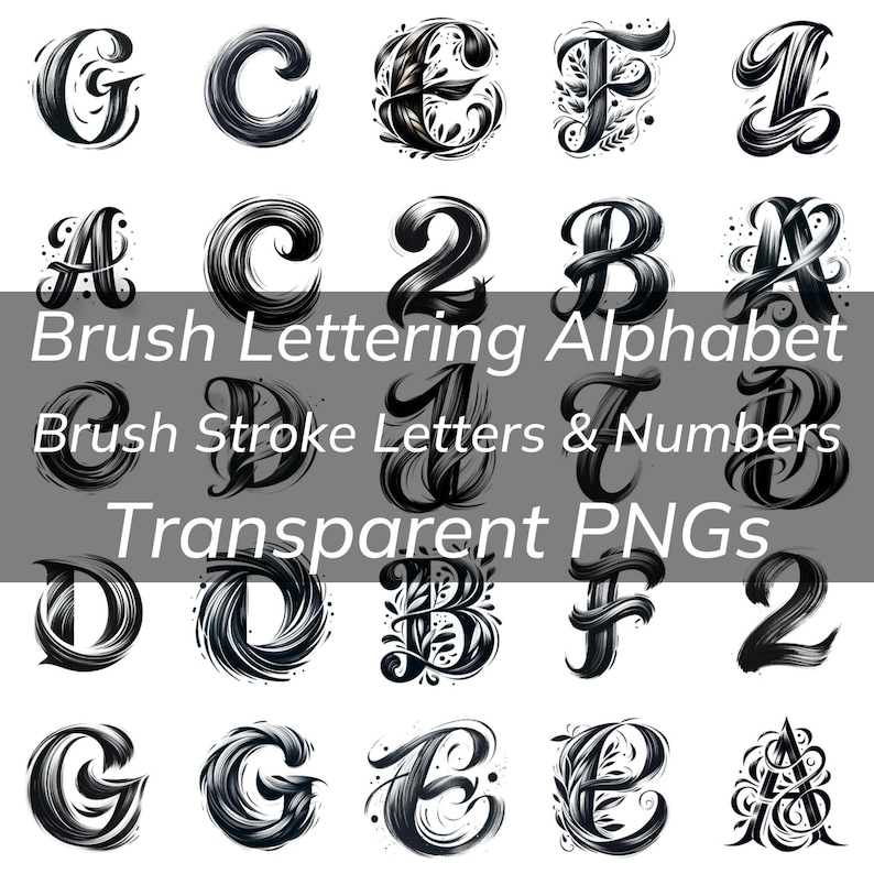 Brush Lettering Alphabet Bundle, Brushed Style Letters & Numbers ...