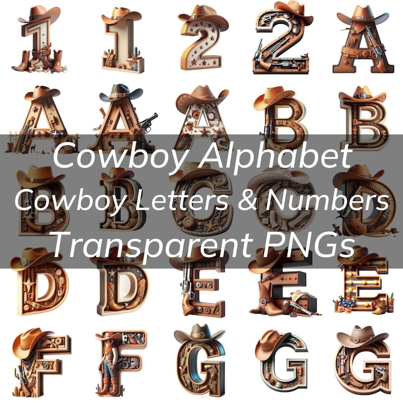 Cowboy Alphabet Bundle, Cowboy Letters & Numbers Transparent PNG Wild ...