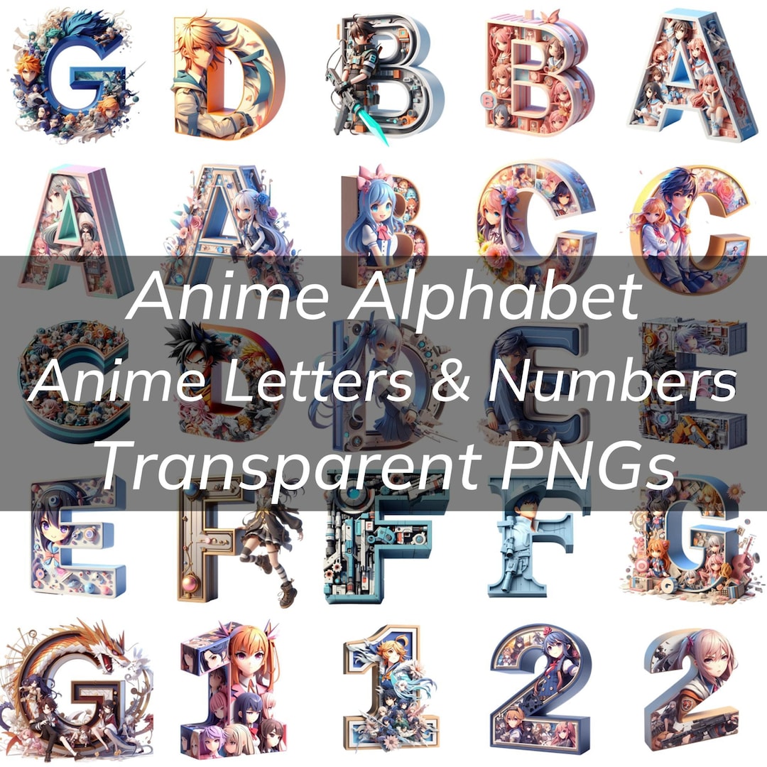 Anime Alphabet Bundle, Anime Manga Letters & Numbers , Transparent PNG ...