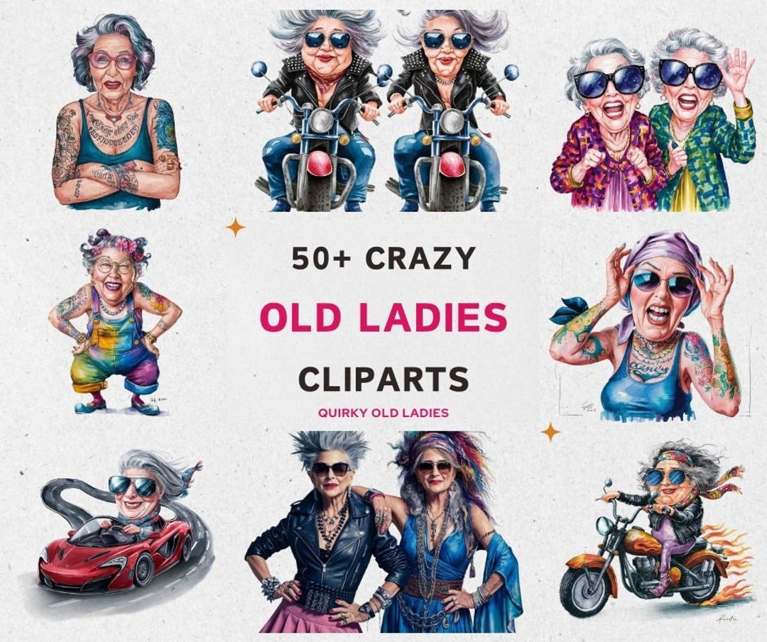 50+ Crazy Old Lady PNG Clipart Bundle Colorful Quirky Old Lady Designs ...