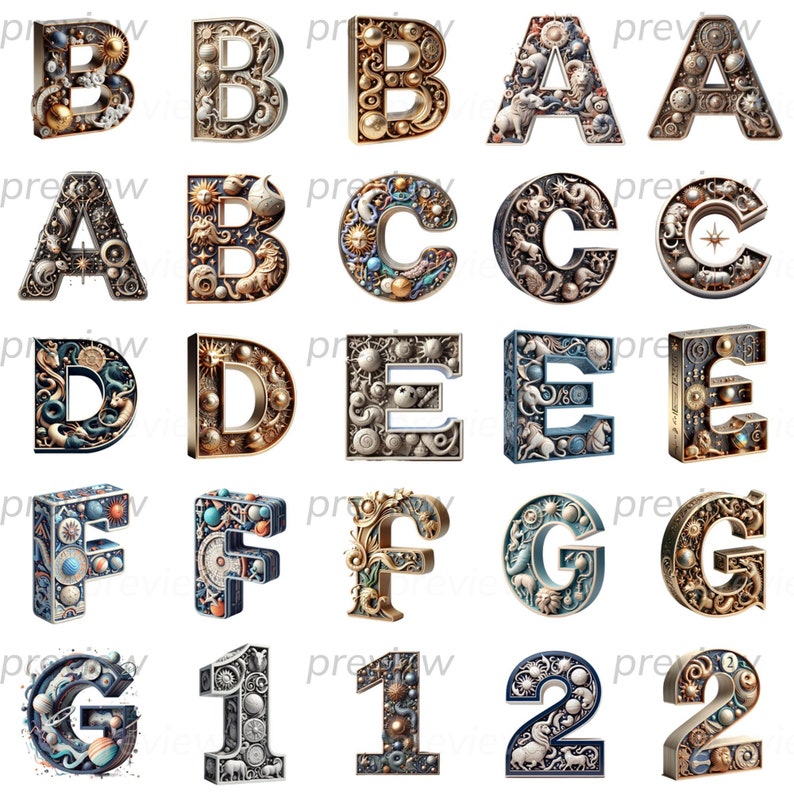 Astrology Alphabet Bundle, Zodiac Letters & Numbers Transparent PNG ...