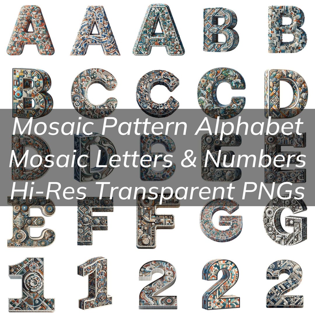 Mosaic Pattern Alphabet, Mosaic Style Letter, Numbers, Transparent PNG ...