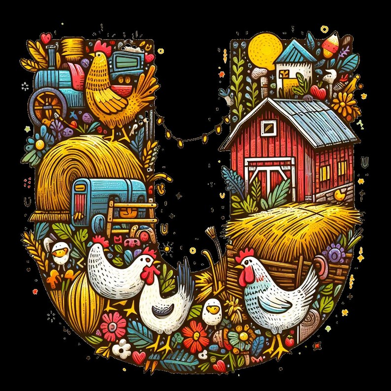 Farm Cottagecore Doodle Alphabet Letters Bundle, Cottagecore PNG ...