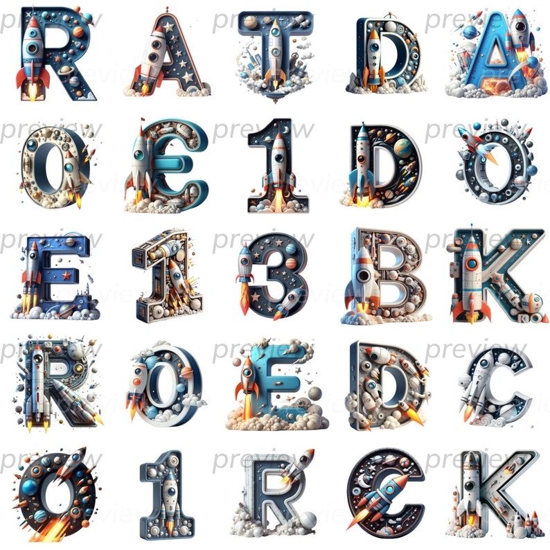 Rocket Alphabet, Space Rocket Letters Numbers Rocket PNG Transparent ...