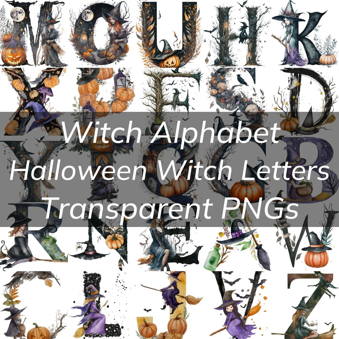 Watercolor Witch Alphabet Bundle, Halloween, Witch, Pumpkin Letters ...