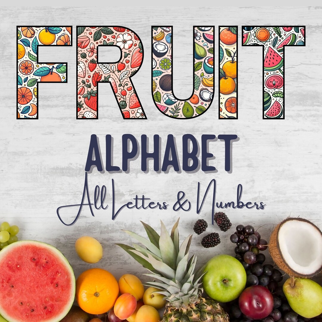 Fruits Background Alphabet Letters Bundle, Fruits Clipart, Strawberry ...