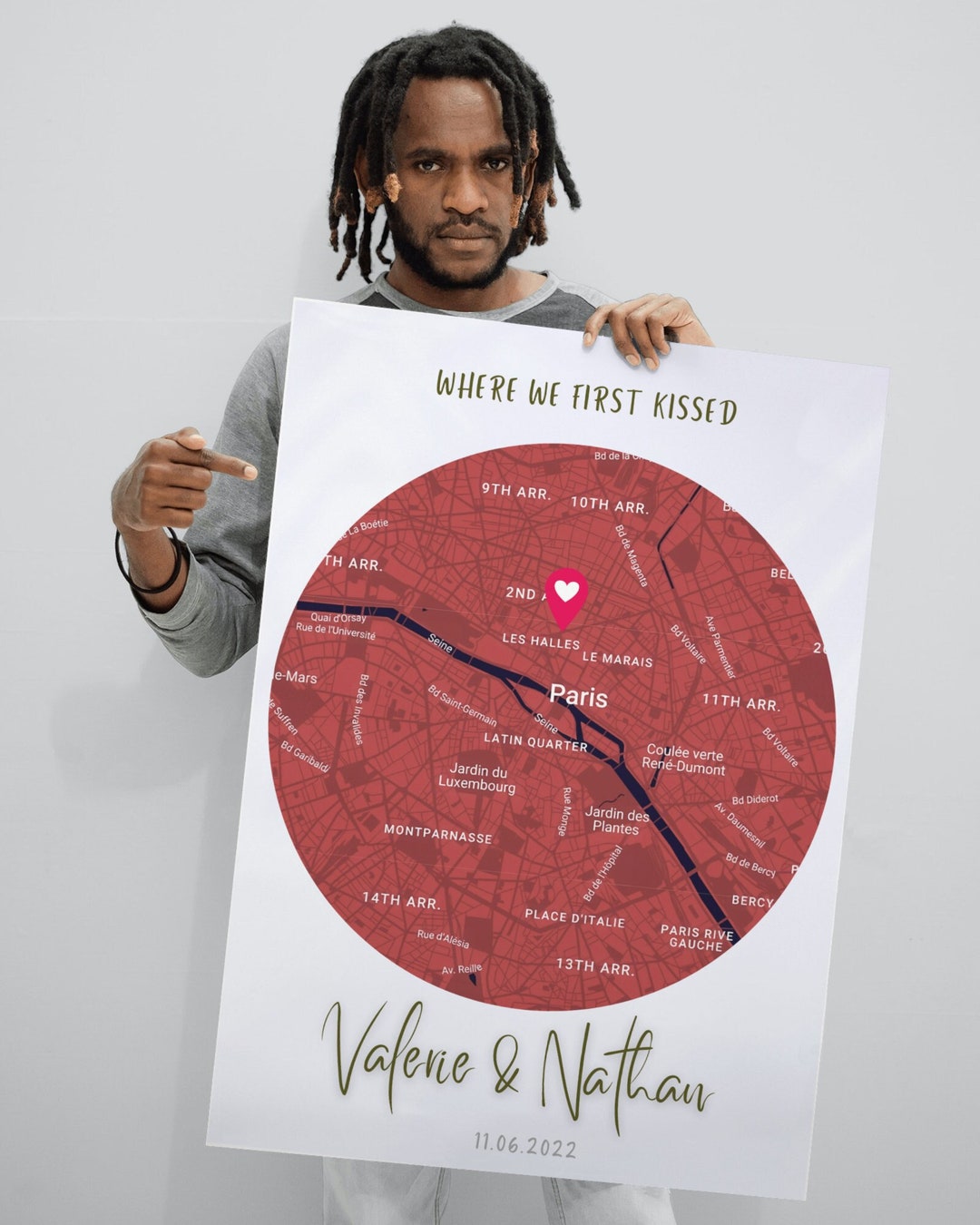 Personalized Custom Map for Valentines Day, Romantic Gift for Her ...