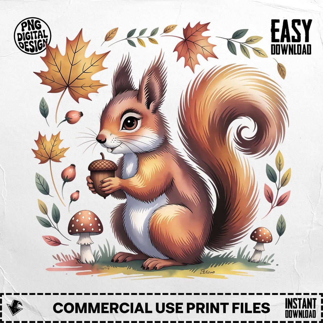 Squirrel PNG, Squirrel Clipart, Autumn Png, Fall Png, Mushroom Png ...