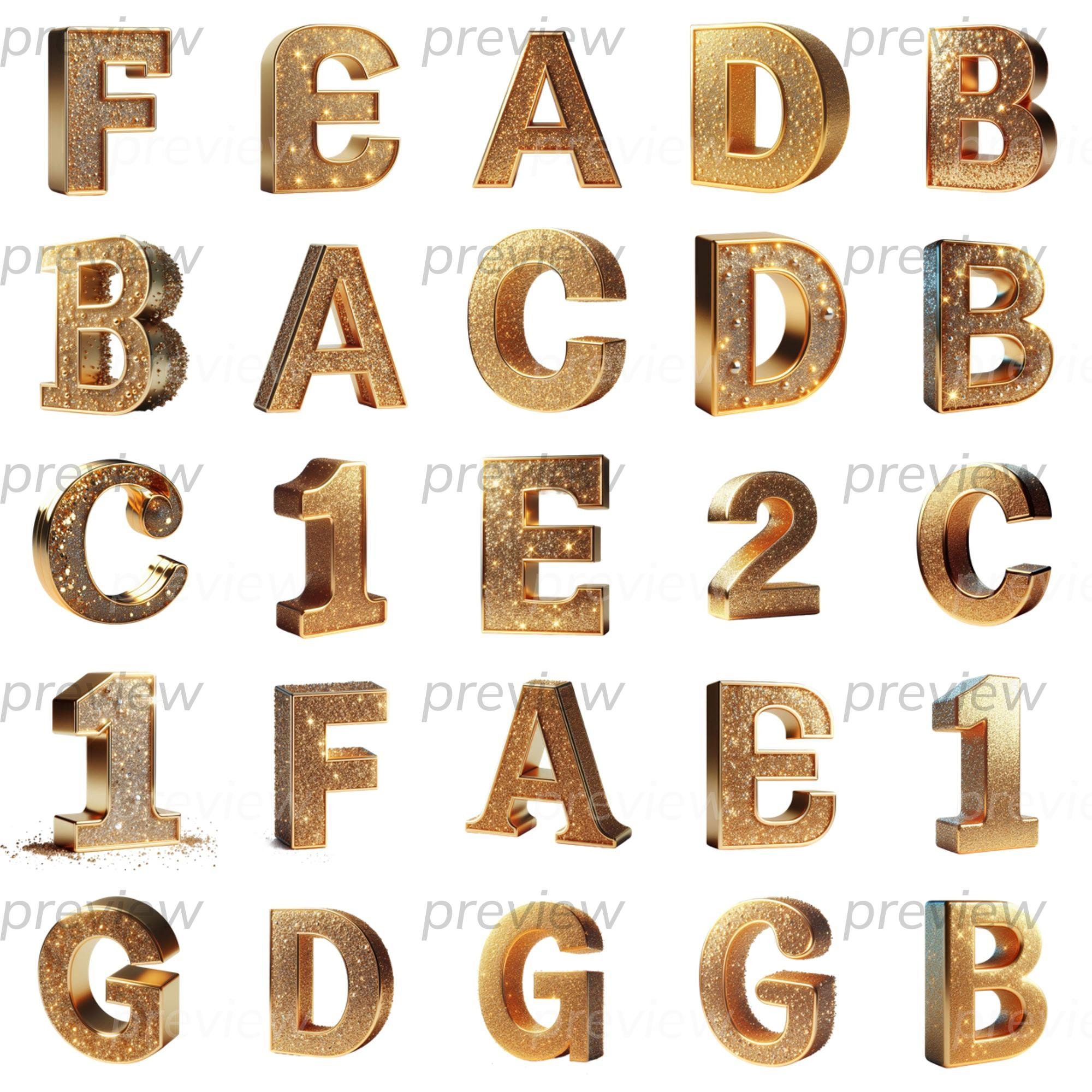 Sparkling Gold Alphabet Bundle, Golden Letters & Numbers , Transparent ...
