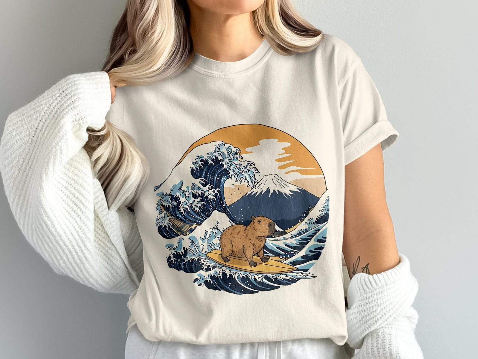 Surfing Capybara PNG, Great Wave Clipart, Fuji Png, Capybara Art ...