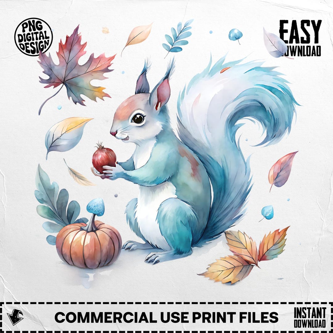 Autumn Squirrel PNG, Watercolor Squirrel Clipart, Fall Leaves Png ...