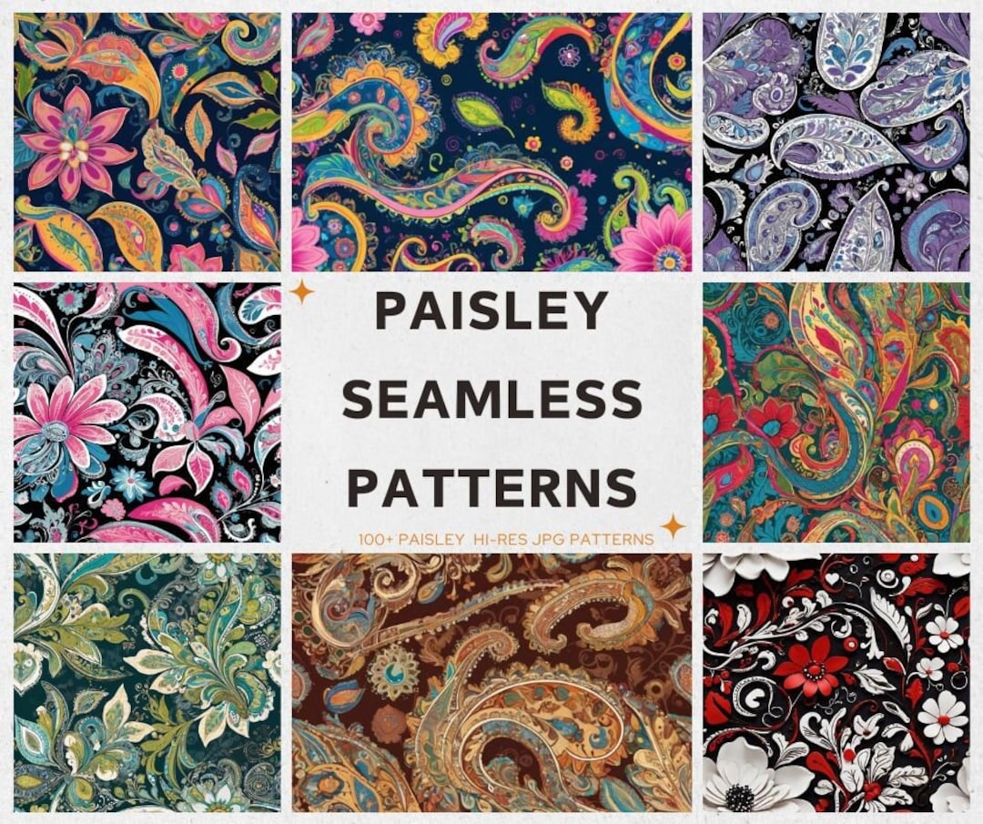 100 Paisley Seamless Pattern Bundle, Authentic Colorful Hi-res Jpeg ...