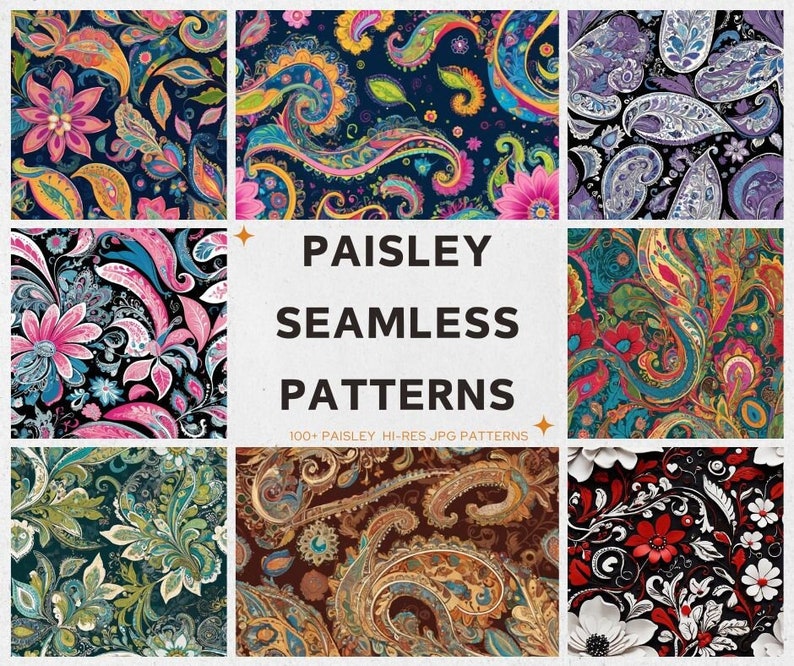 100 Paisley Seamless Pattern Bundle, Authentic Colorful Hi-res Jpeg ...