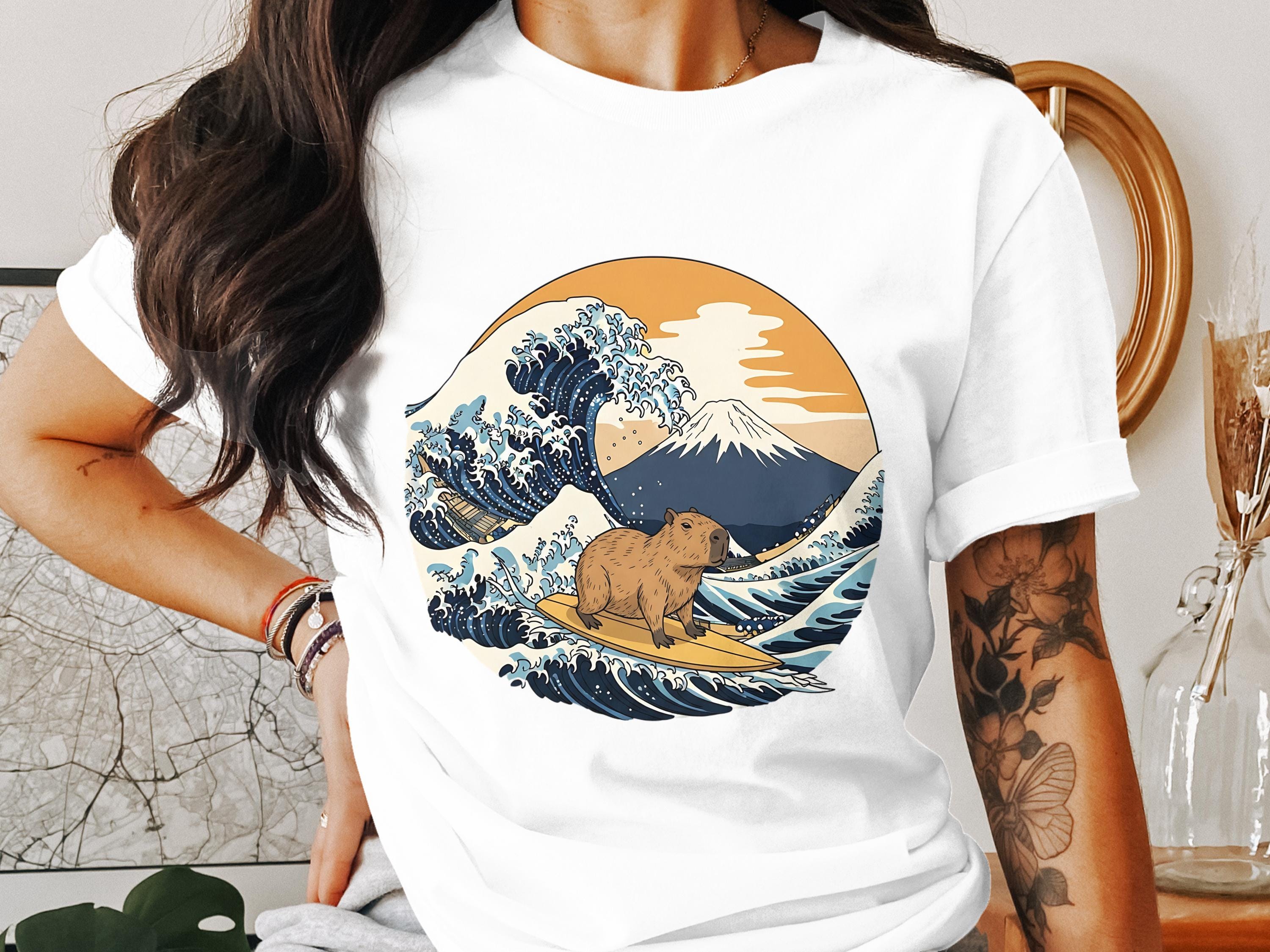 Surfing Capybara PNG, Great Wave Clipart, Fuji Png, Capybara Art ...