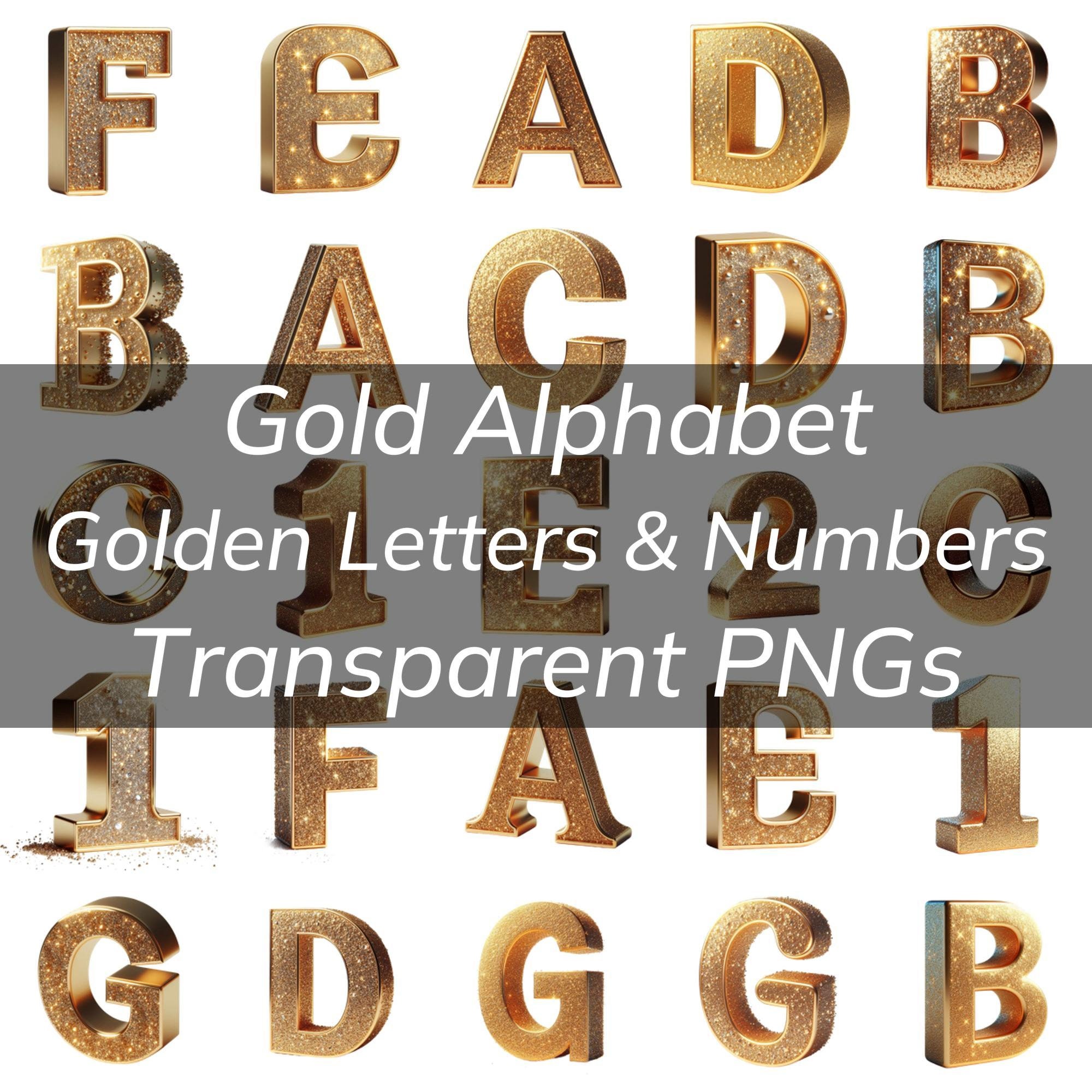 Sparkling Gold Alphabet Bundle, Golden Letters & Numbers , Transparent ...
