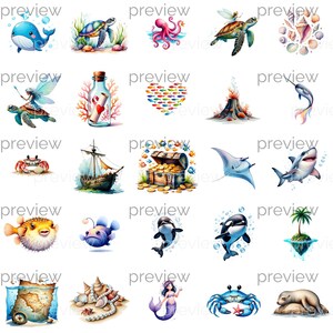 200+ Sea Creatures Watercolor Clipart Bundle, Transparent Pngs, Cute ...