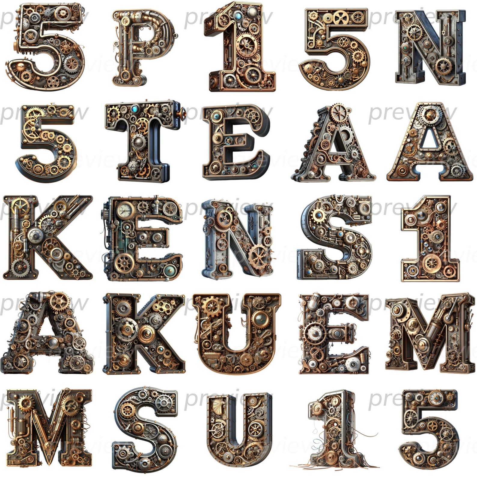 Steampunk Alphabet, Steampunk Letters Numbers PNG Transparent Letters ...