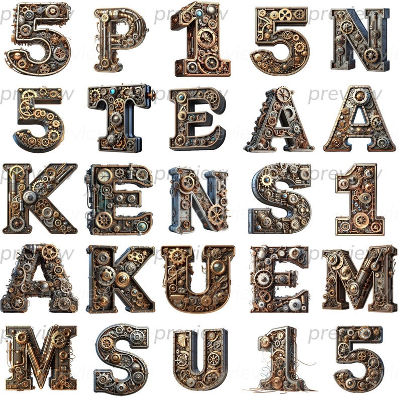 Steampunk Alphabet, Steampunk Letters Numbers PNG Transparent Letters ...