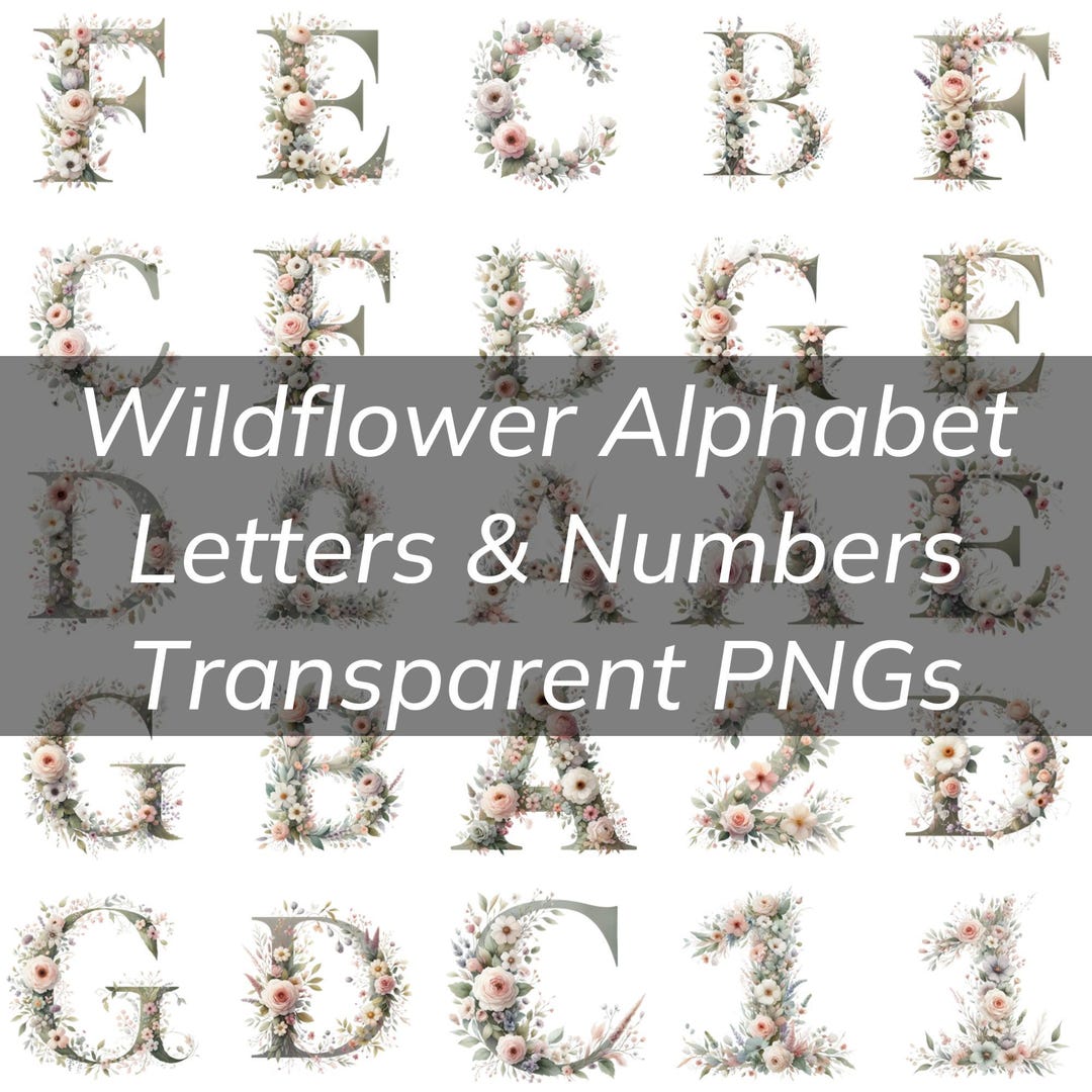 Wild Flowers Alphabet, Wildflower Letters and Numbers, Transparent PNG ...