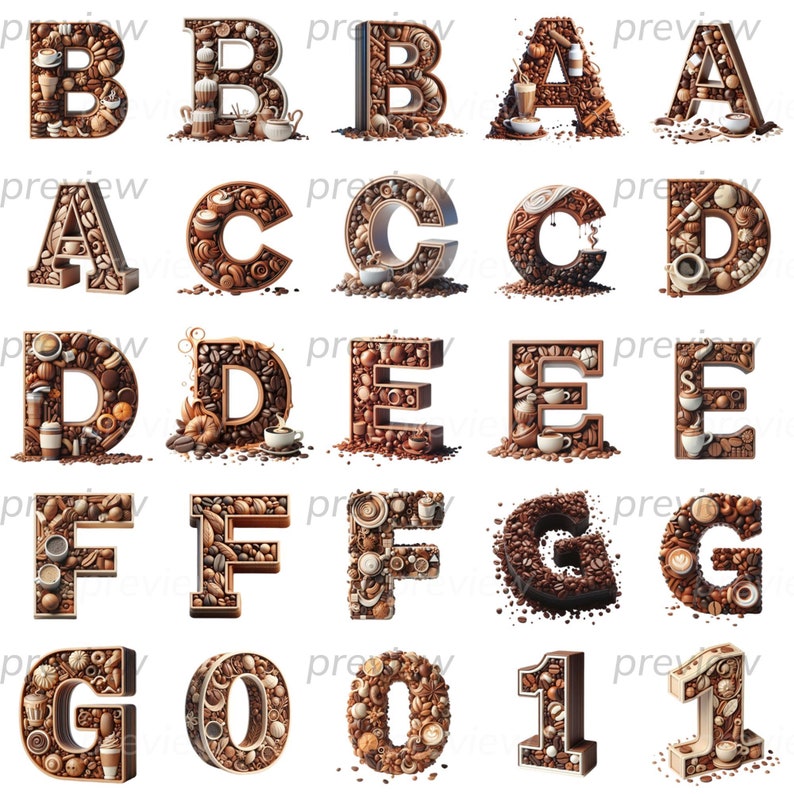 Coffee Alphabet Bundle, Coffee Letters & Numbers , Transparent PNG ...