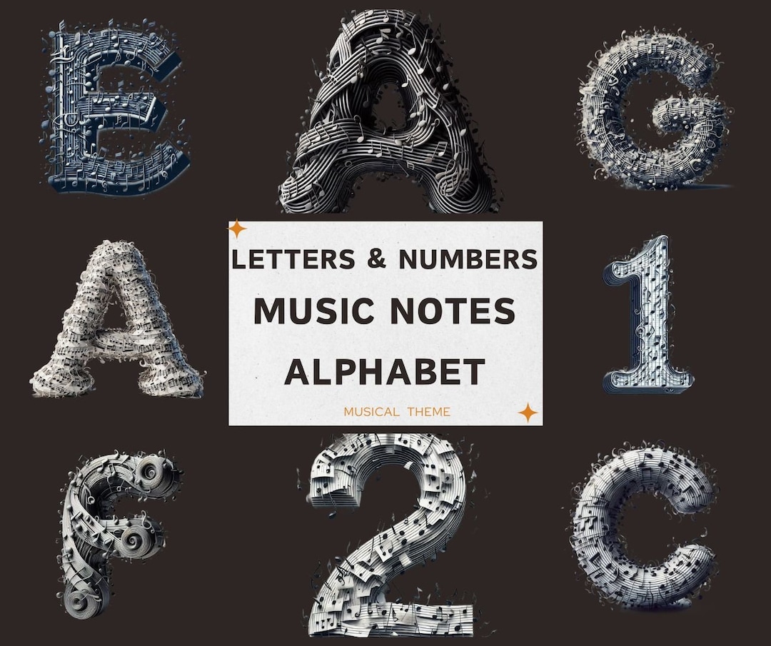 Music Notes Alphabet Bundle, Music Notes Letters & Numbers Transparent ...