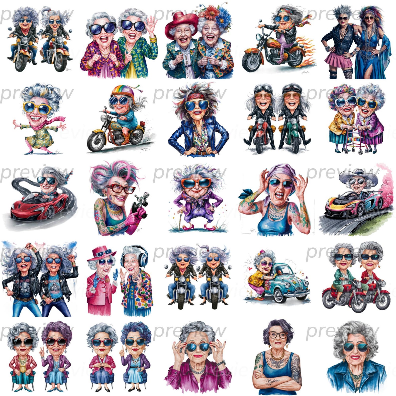 50+ Crazy Old Lady PNG Clipart Bundle Colorful Quirky Old Lady Designs ...