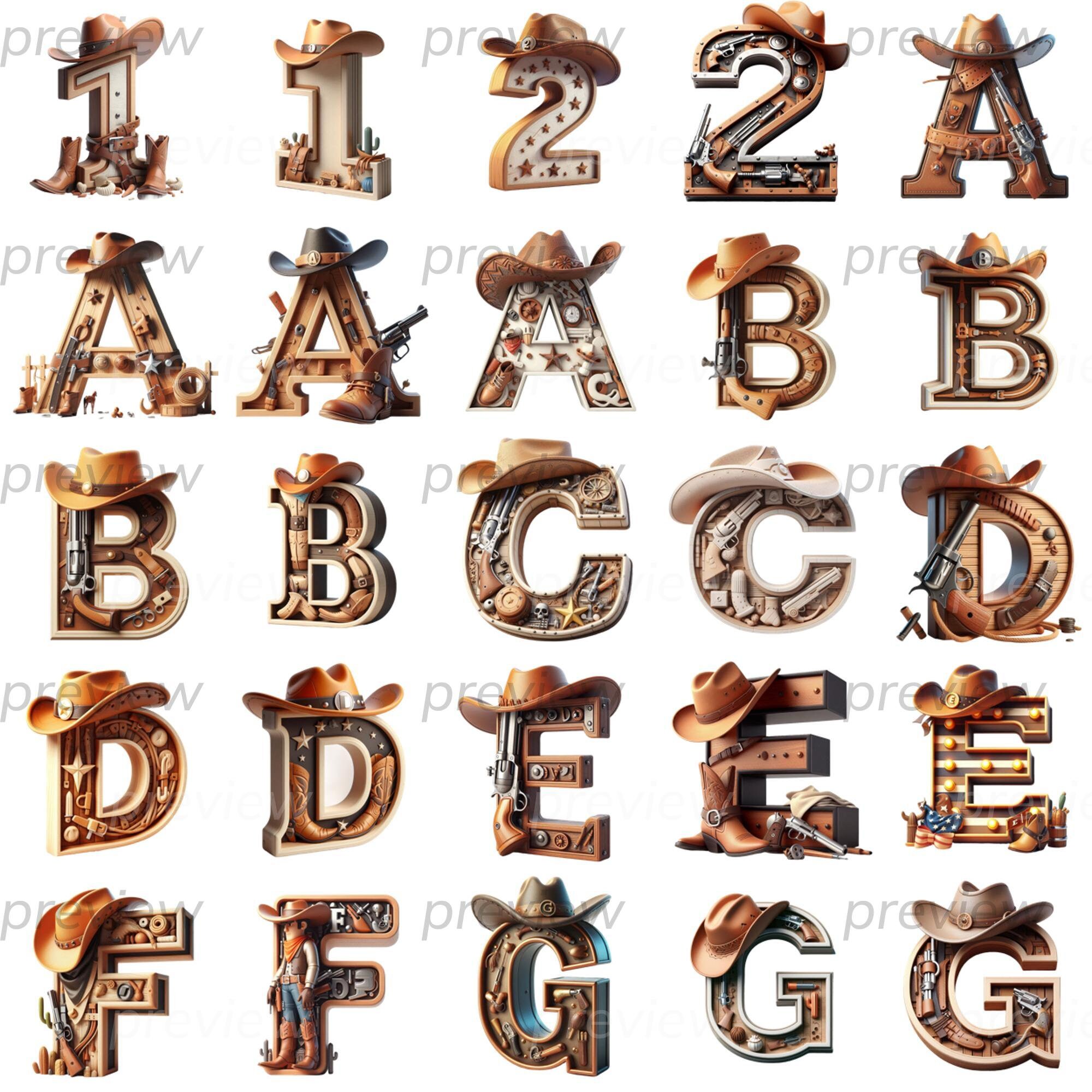 Cowboy Alphabet Bundle, Cowboy Letters & Numbers Transparent PNG Wild ...