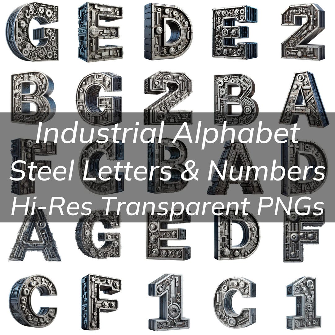 Industrial Steel Alphabet, Metallic Industrial Letters and Numbers ...