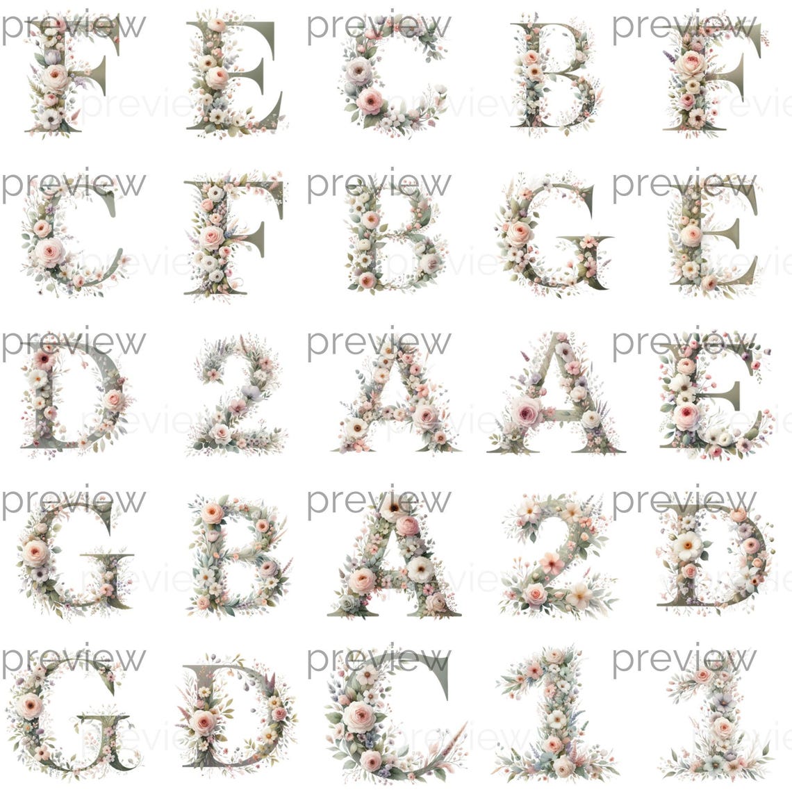 Wild Flowers Alphabet, Wildflower Letters and Numbers, Transparent PNG ...