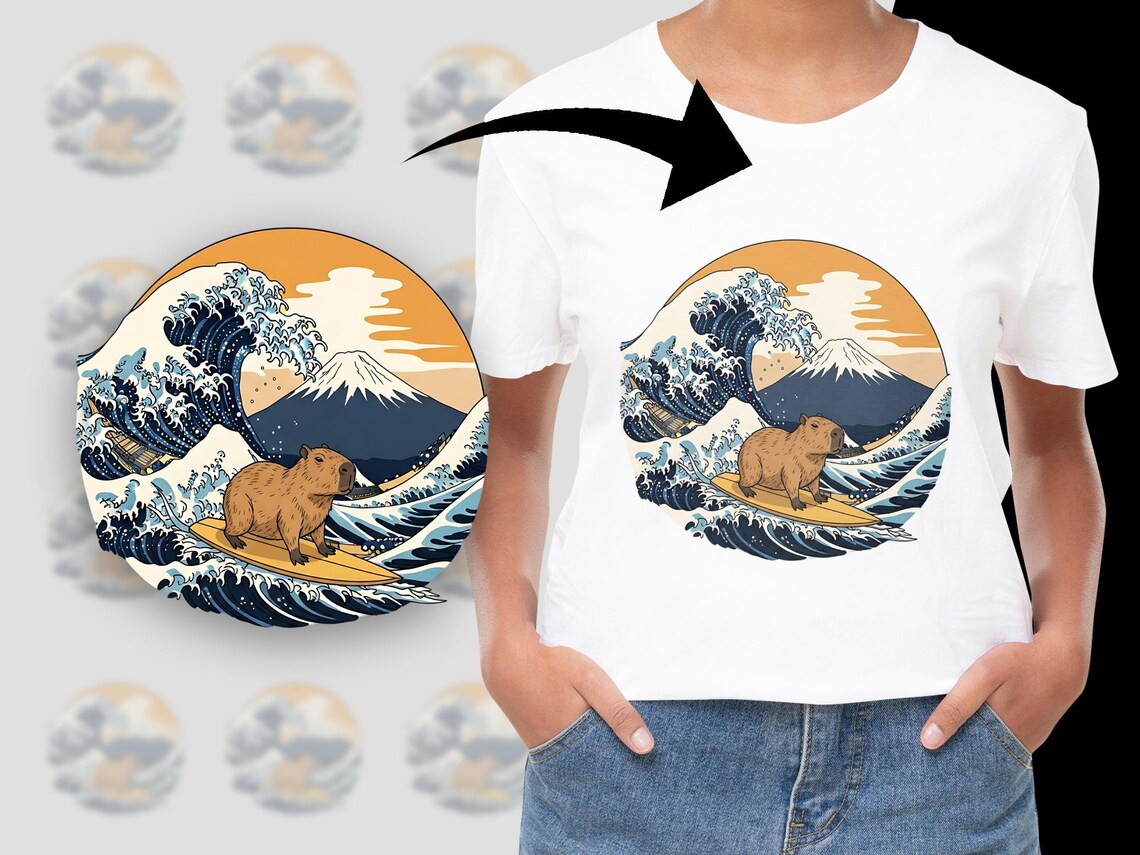 Surfing Capybara PNG, Great Wave Clipart, Fuji Png, Capybara Art ...