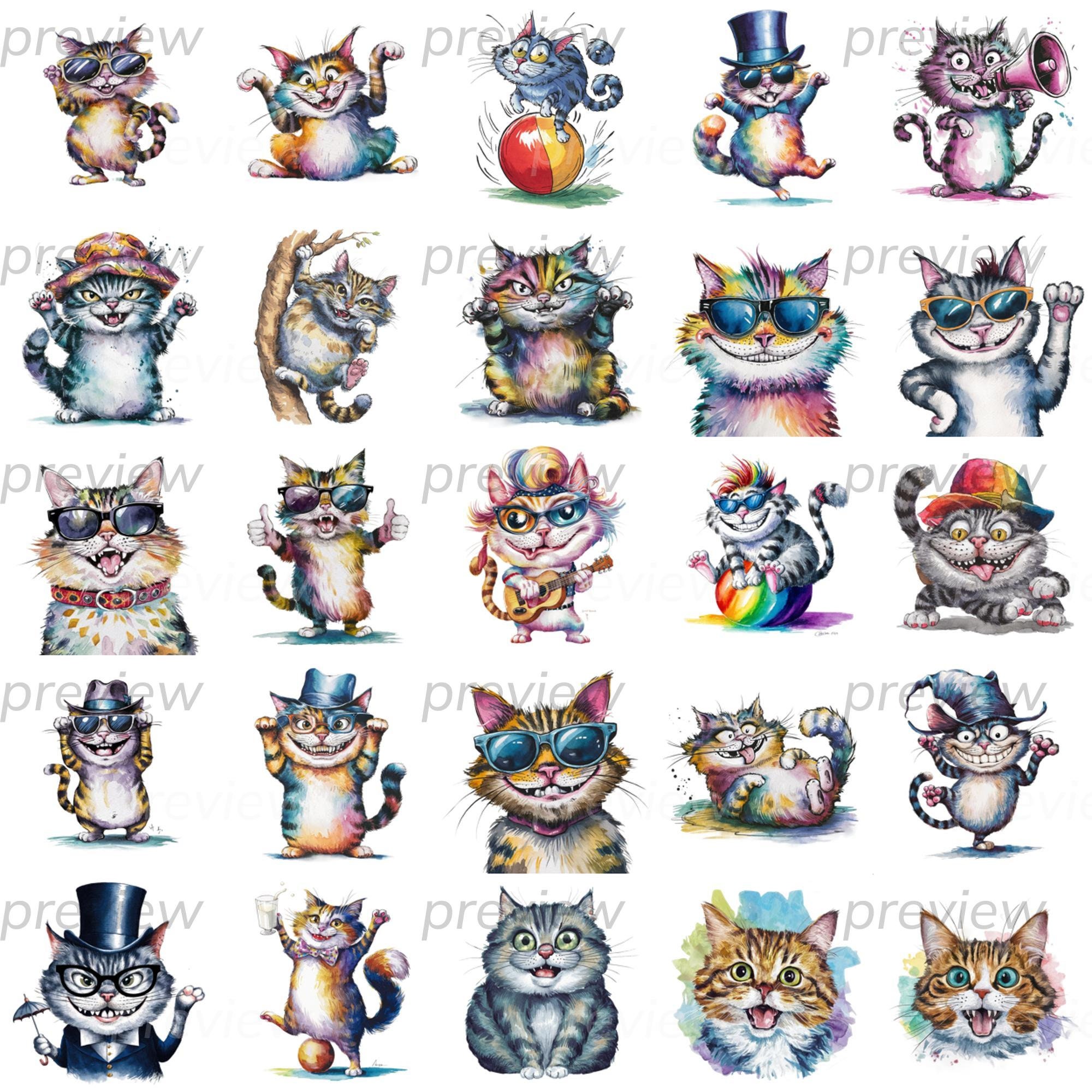 50+ Quirky Cat PNG Clipart Bundle Colorful Funny Cats for Cards ...