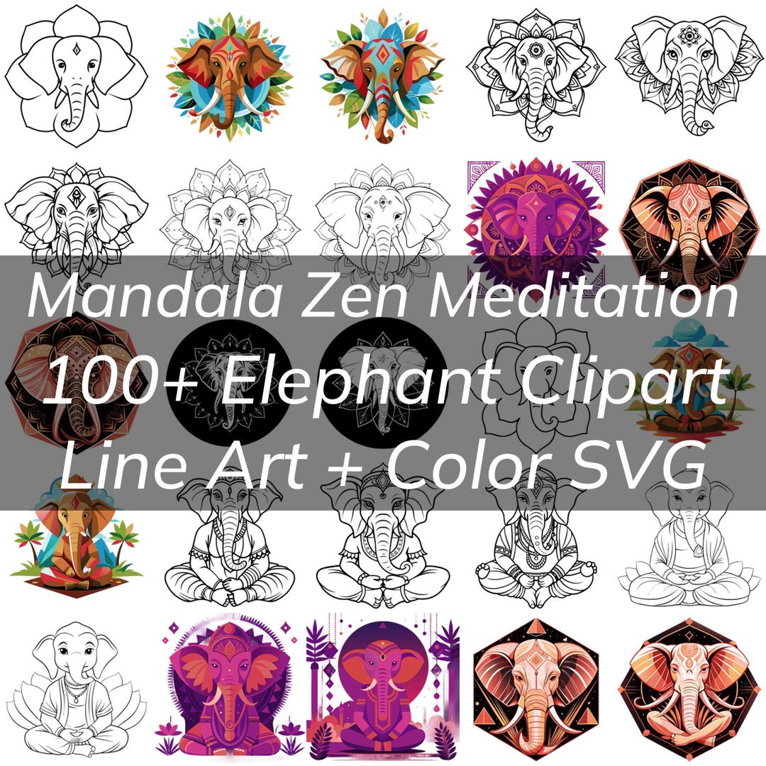 100+ Elephant Mandala Zen SVG Clipart Bundle, Zen Meditation Elephants ...