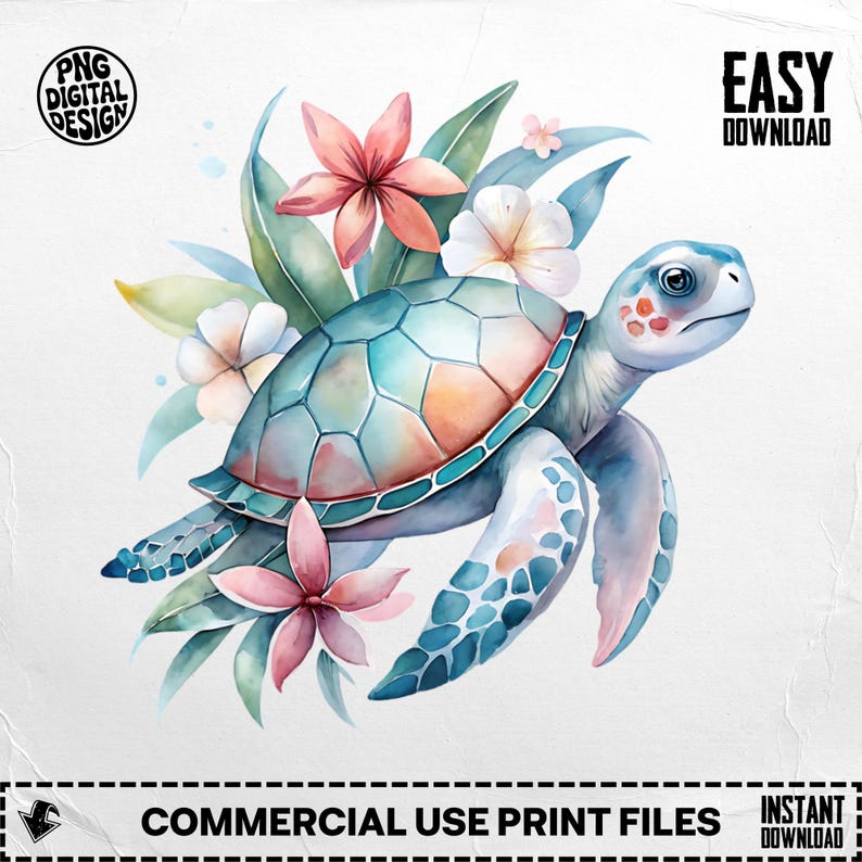 Floral Sea Turtle PNG, Turtle Clipart, Flower Png, Boho Turtle ...