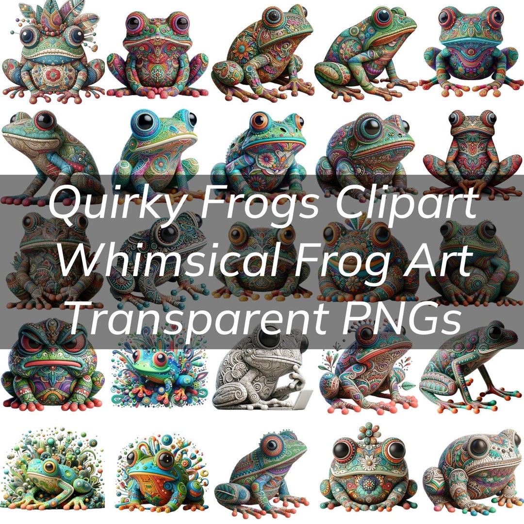 50+ Whimsical Quirky Frogs Clipart Bundle, Hi Res Transparent PNG ...