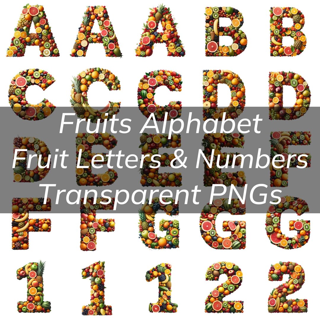 Fruits Alphabet Bundle, Fruit Letters & Numbers, Transparent PNG ...