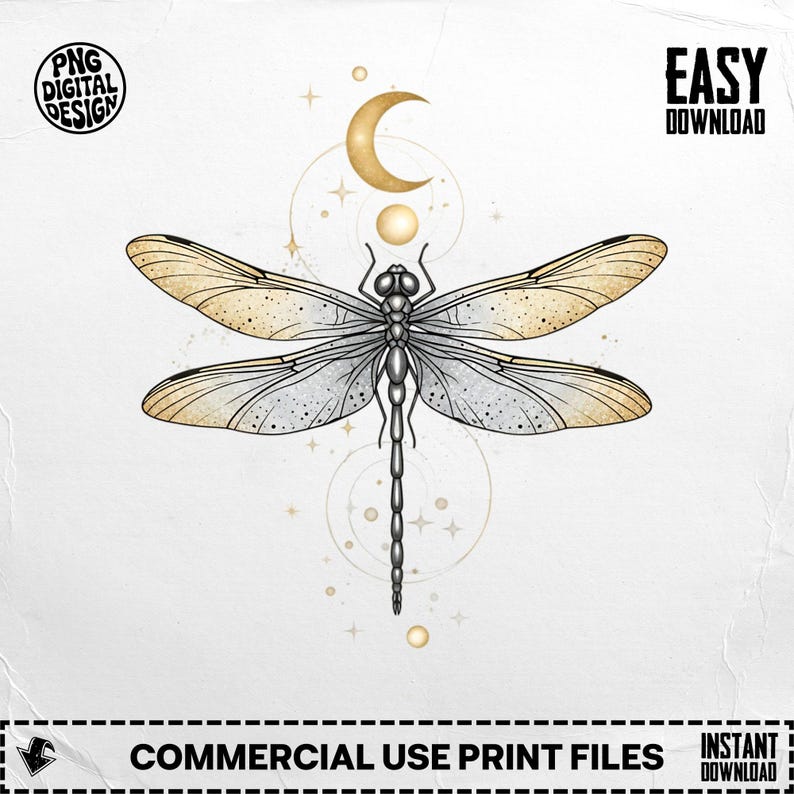 Dragonfly PNG, Moon Clipart, Stars Png, Celestial Png, Boho Dragonfly ...