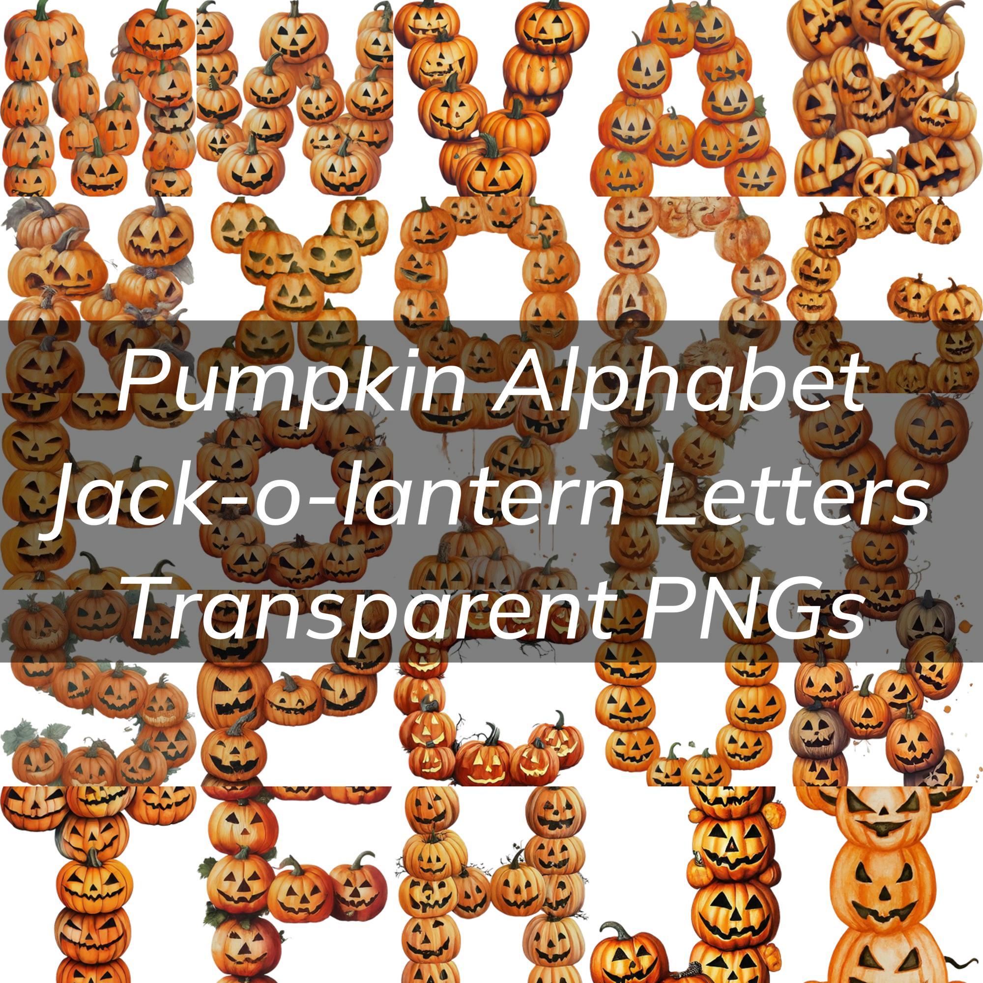 Watercolor Jack-o-lantern Alphabet Bundle, Pumpkin Letters, Transparent ...