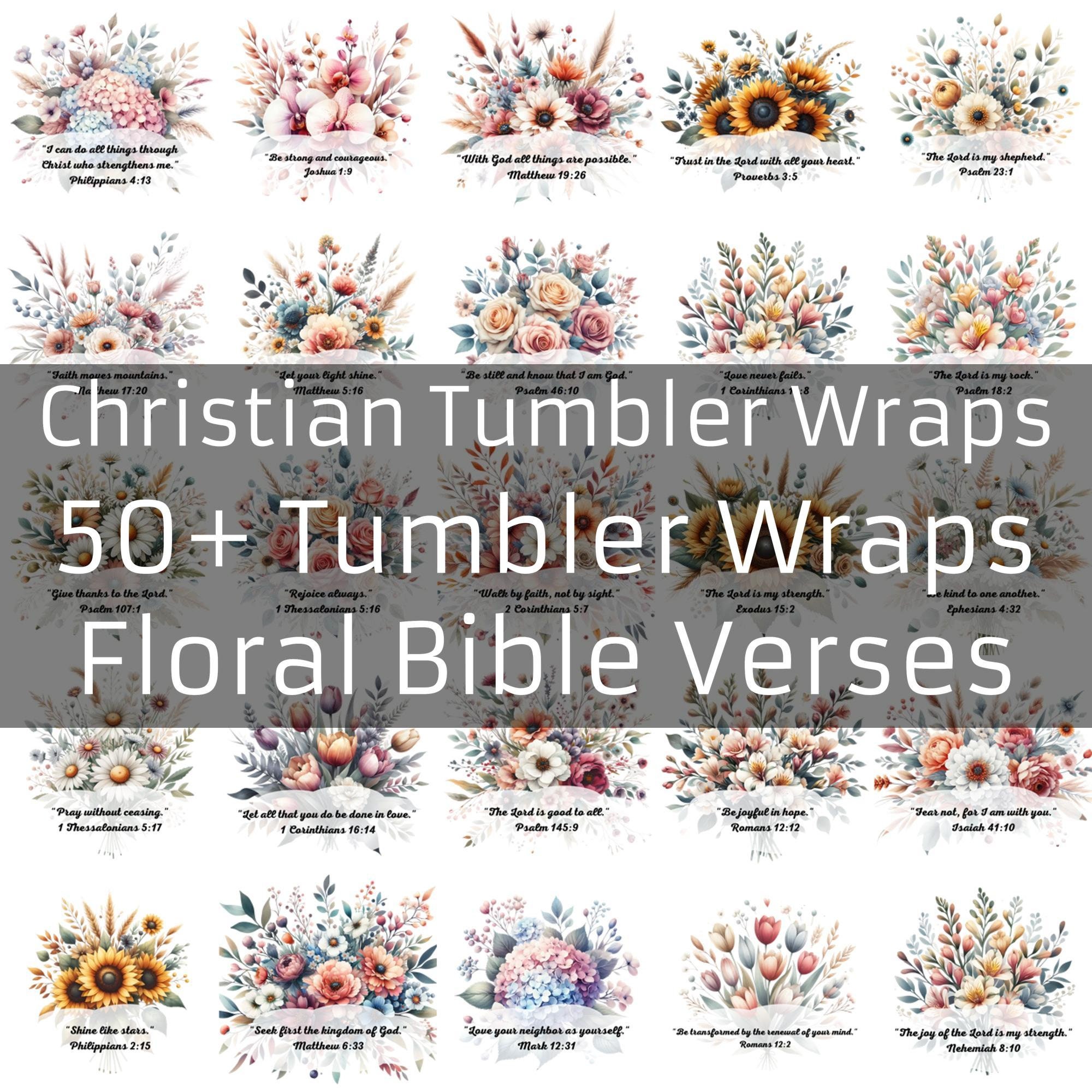 50 Bible Verses Floral Tumbler Wrap Bundle, Bible Verses Floral PNG ...