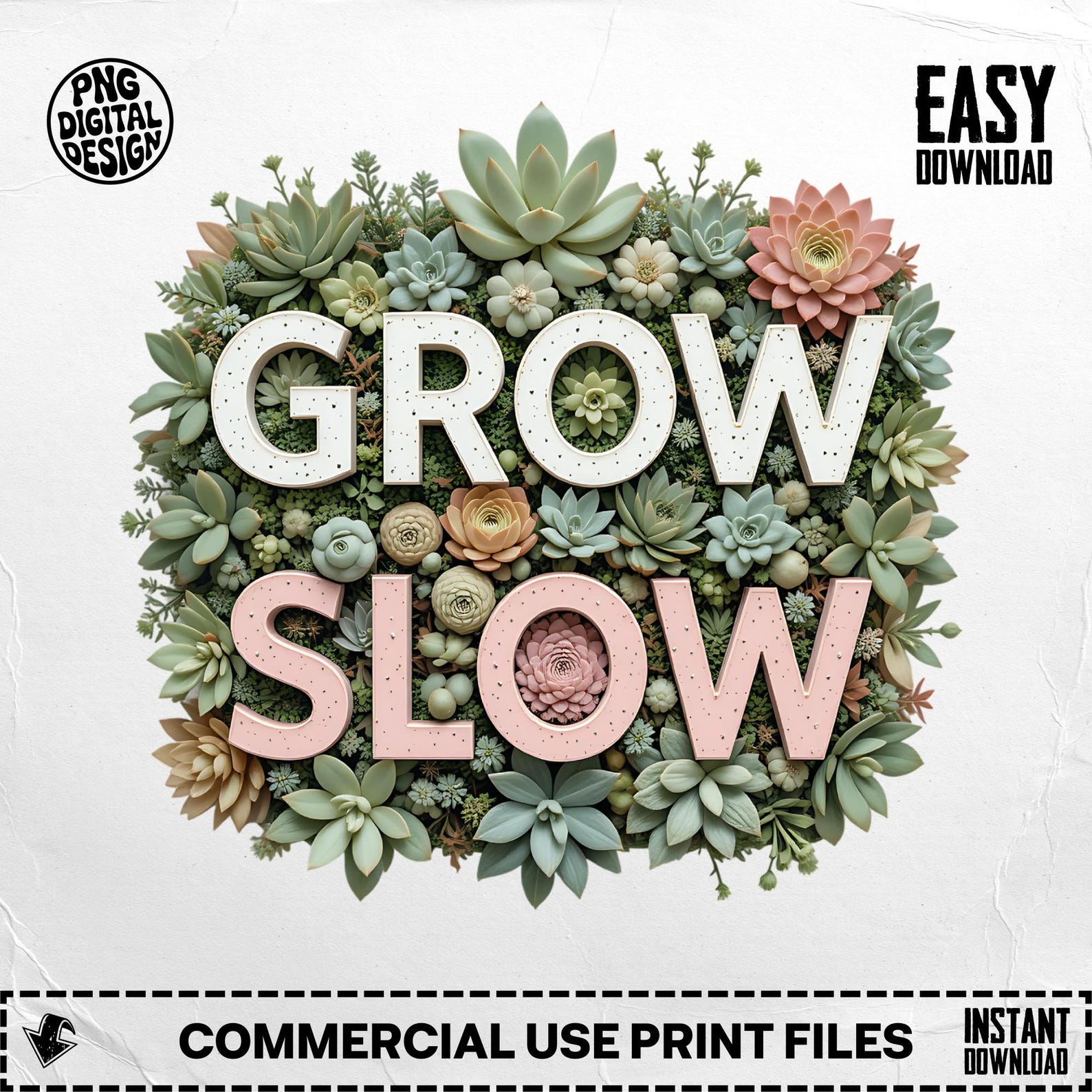 Grow Slow PNG, Succulent Clipart, Plant Png, Inspirational Png, Boho ...