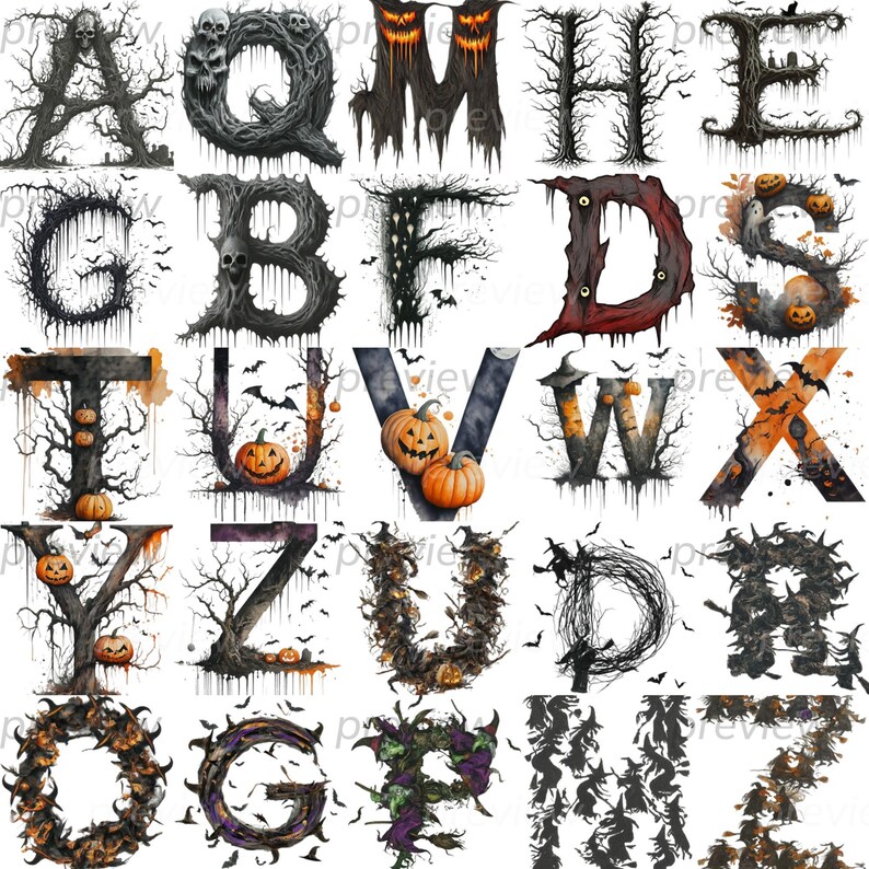 Halloween Spooky Alphabet Bundle, 3 Sets, Transparent PNG Letters, With ...