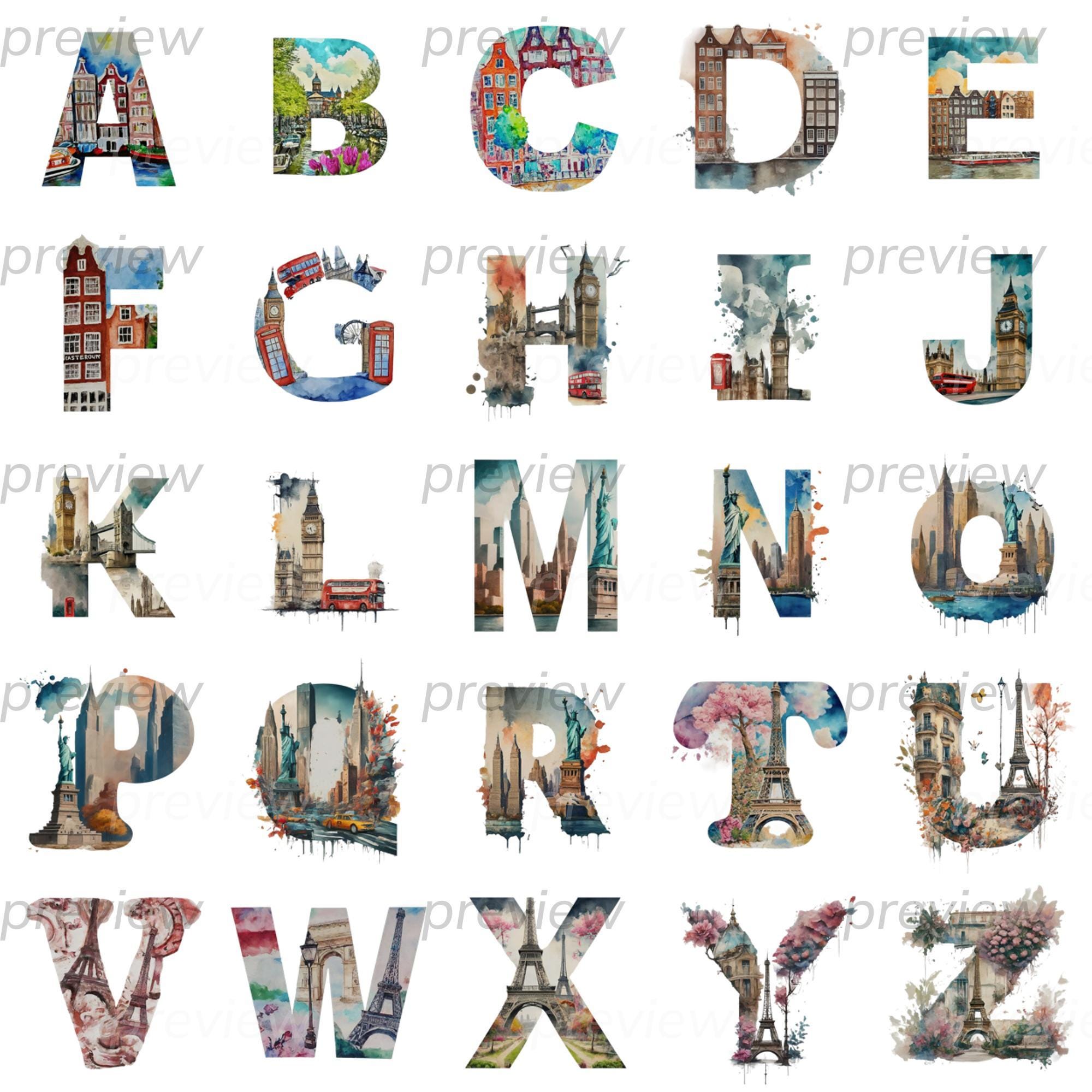 City Theme Alphabet Bundle, Paris, Amsterdam, London, New York Letters ...