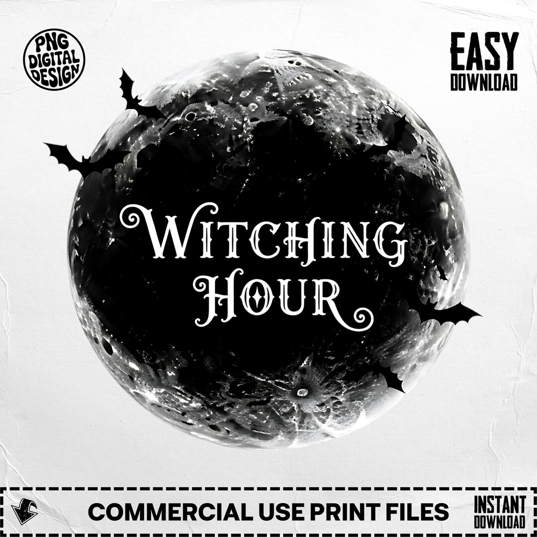Witching Hour PNG, Halloween Png, Moon Png, Bat Png, Spooky Png ...
