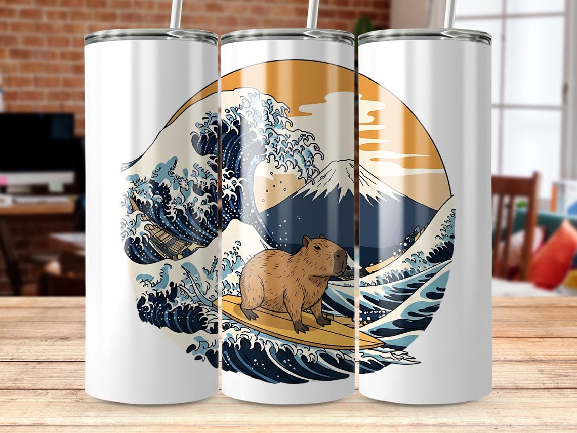 Surfing Capybara PNG, Great Wave Clipart, Fuji Png, Capybara Art ...
