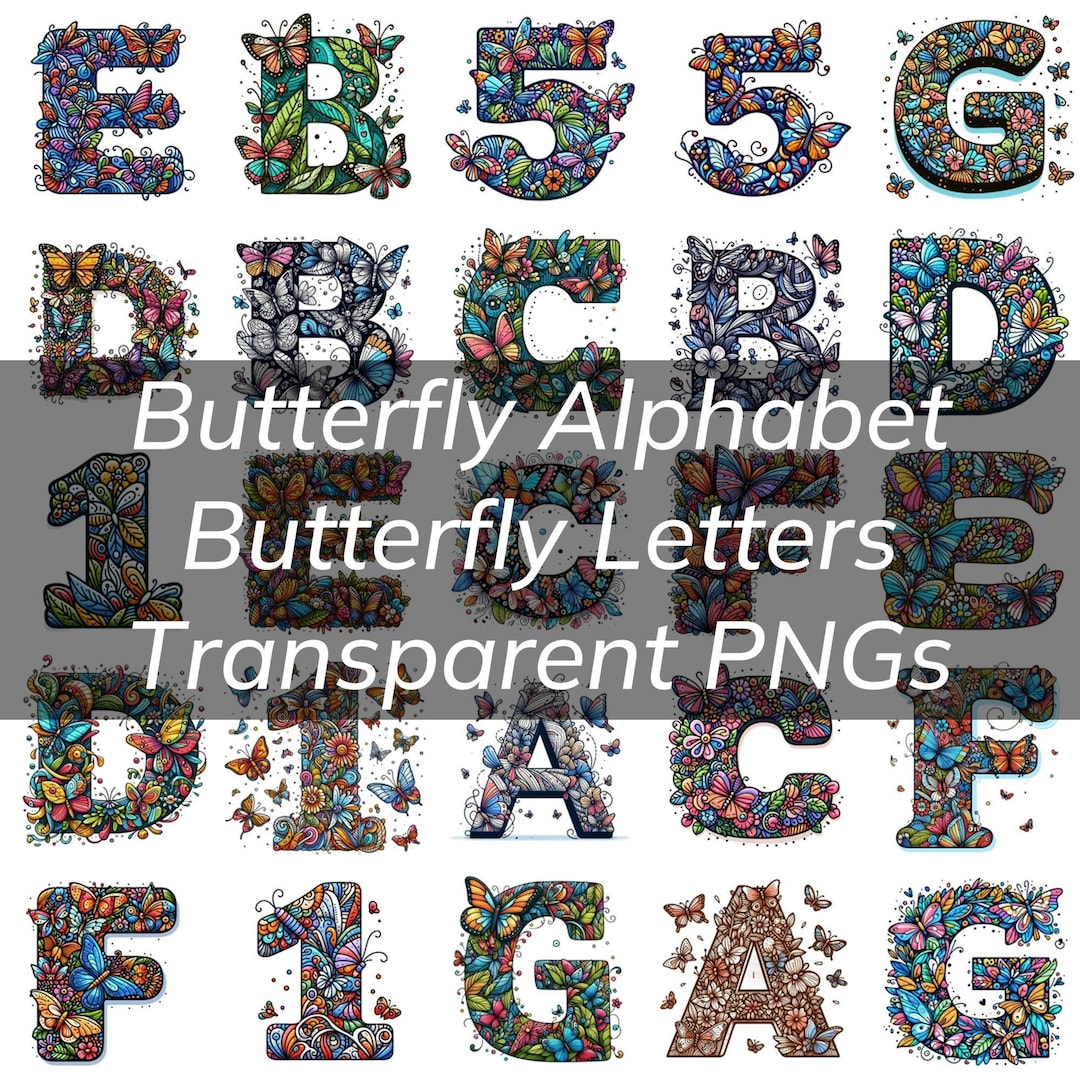 Butterfly Alphabet, Butterfly Doodle Letters Numbers PNG Transparent ...