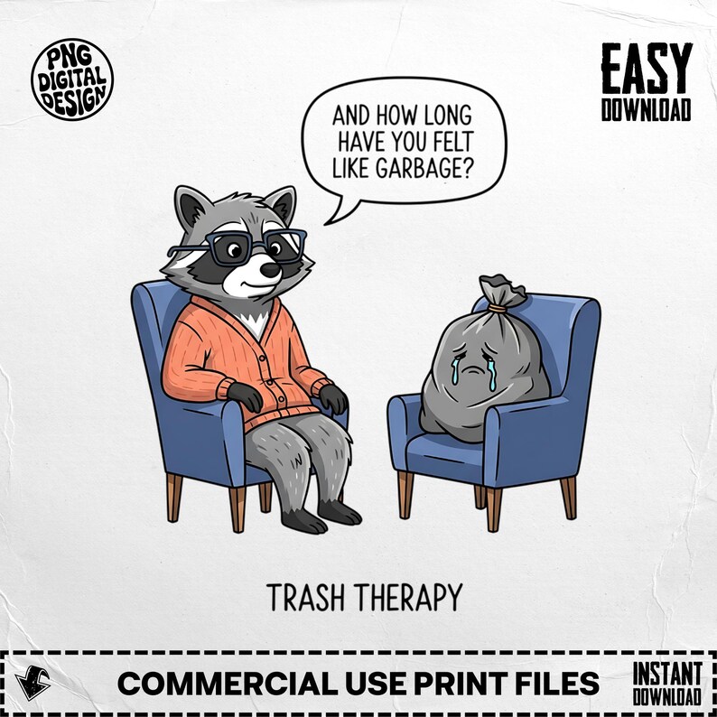 Trash Therapy PNG, Raccoon Therapist Clipart, Garbage Bag Png, Funny ...