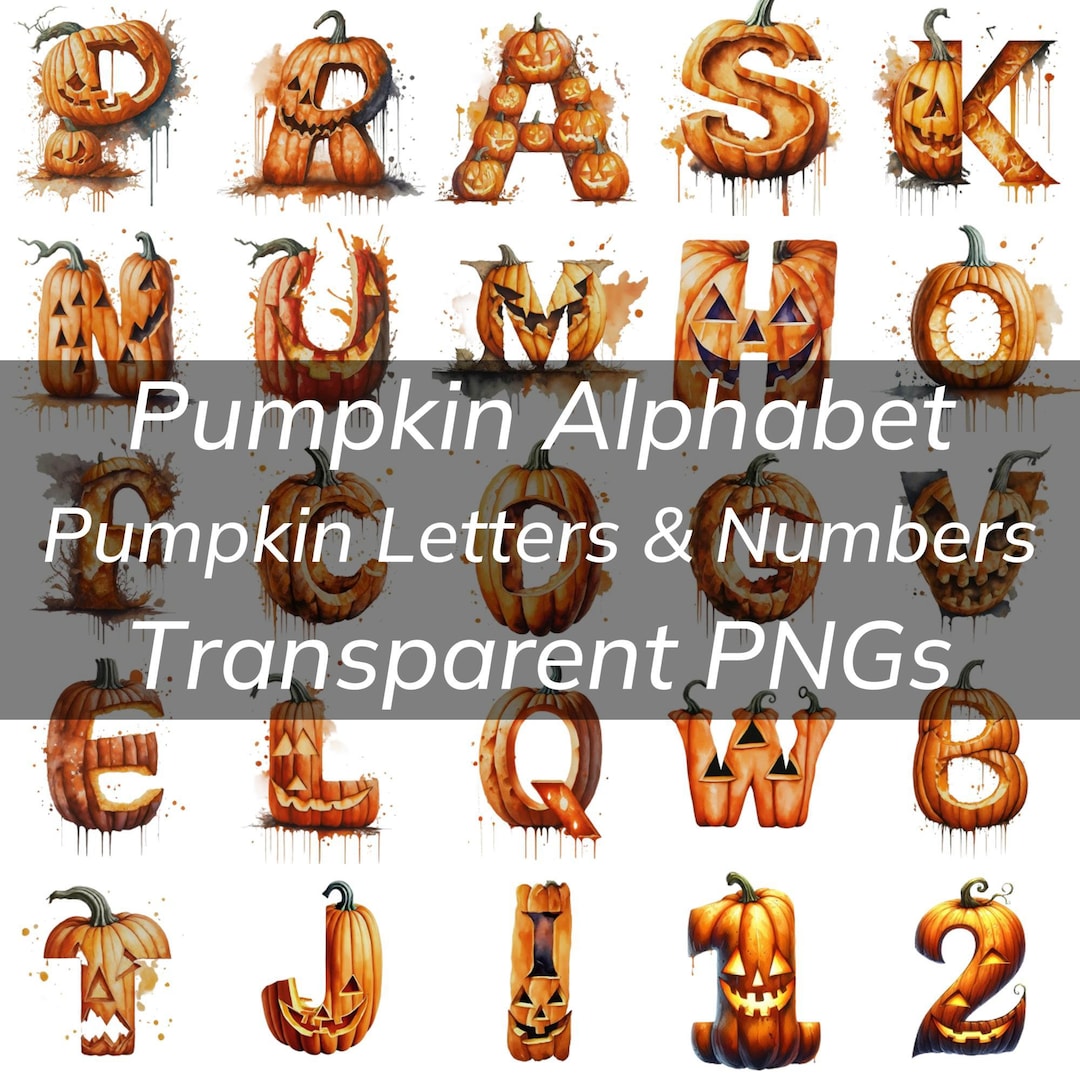 Pumpkin Alphabet Bundle, Jack-o'-lantern Watercolor Carved Letters ...