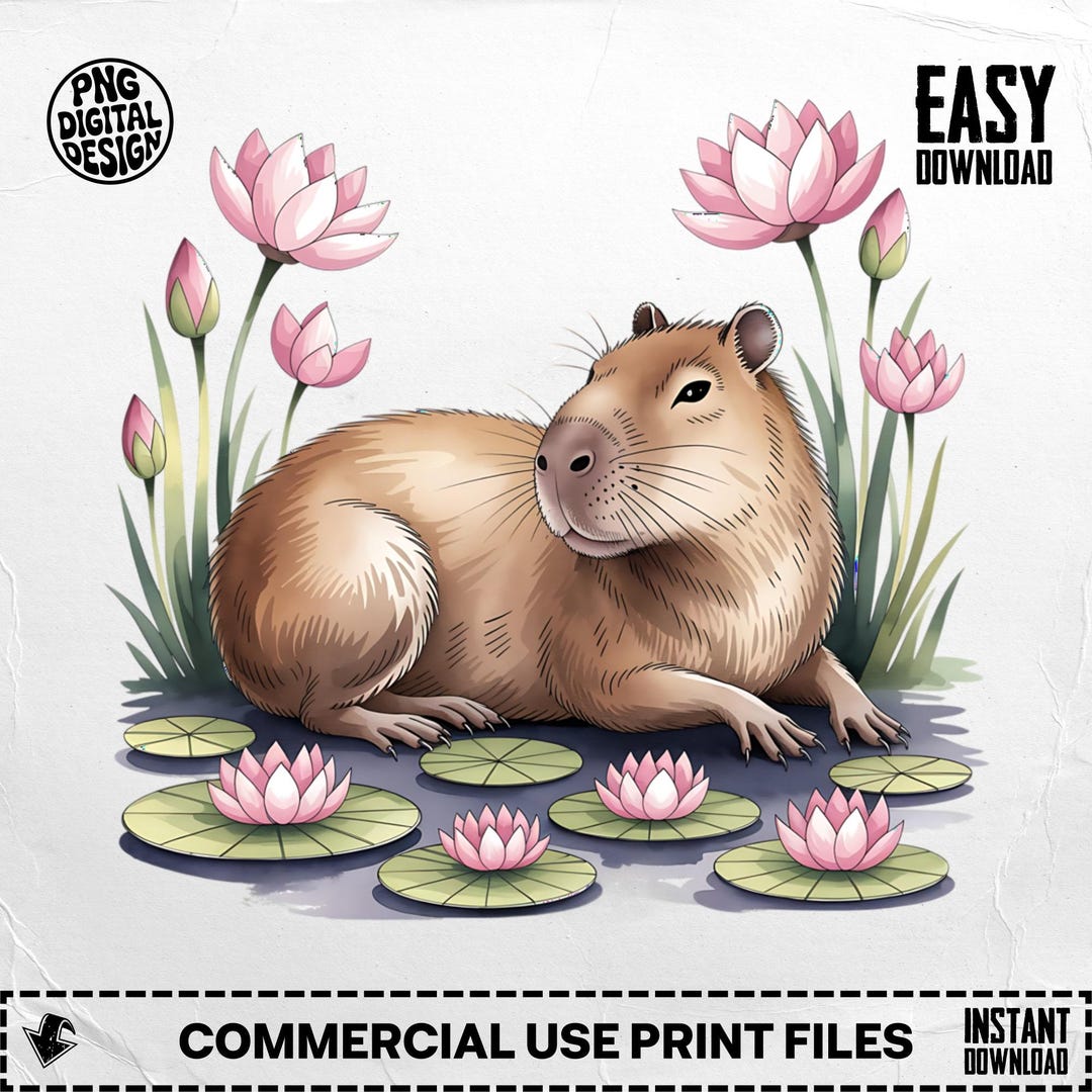 Capybara PNG, Capybara Clipart, Lotus Png, Floral Png, Watercolor Png ...